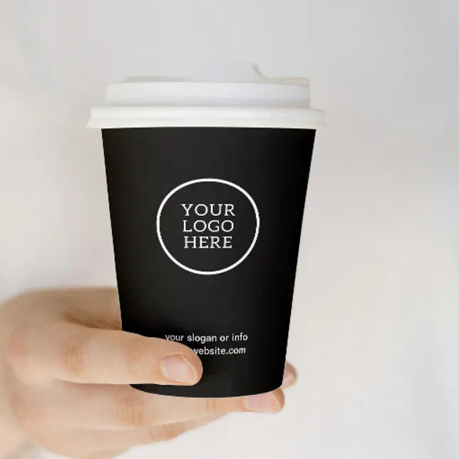 Stylish Black Minimalist Business Logo Corporate Paper Cups | Zazzle