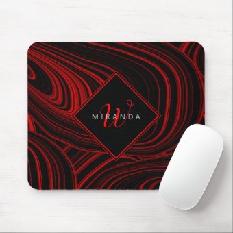 Stylish Black Red Monogrammed Abstract Pattern Mouse Pad | Zazzle