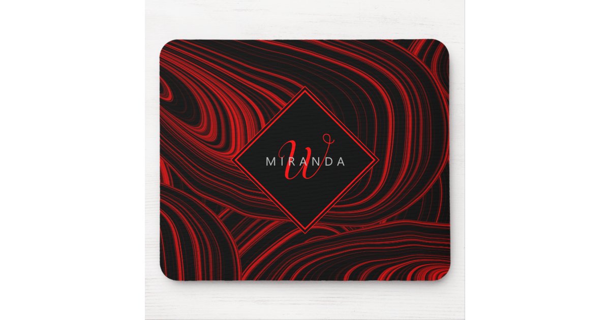 Stylish Black Red Monogrammed Abstract Pattern Mouse Pad | Zazzle