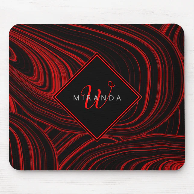 Stylish Black Red Monogrammed Abstract Pattern Mouse Pad | Zazzle