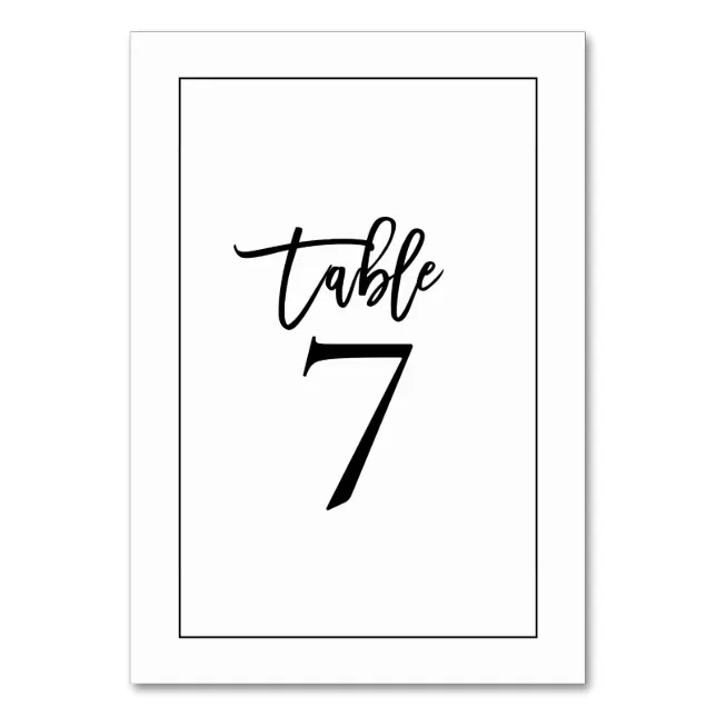 Stylish Black Typography and Border Wedding Table Number | Zazzle