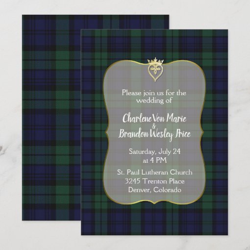 Stylish Black Watch Tartan Wedding Invitation | Zazzle