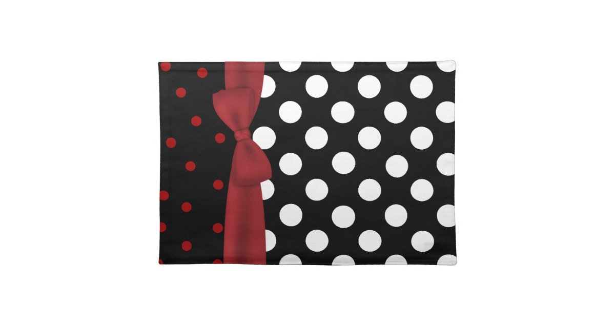 Stylish Black White And Red Polka Dot Place Mat Zazzle