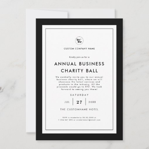 Stylish Black & White Custom Logo Business Event Invitation | Zazzle