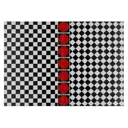 Stylish Black White Half Diamond Checkers red band Cutting Board ...