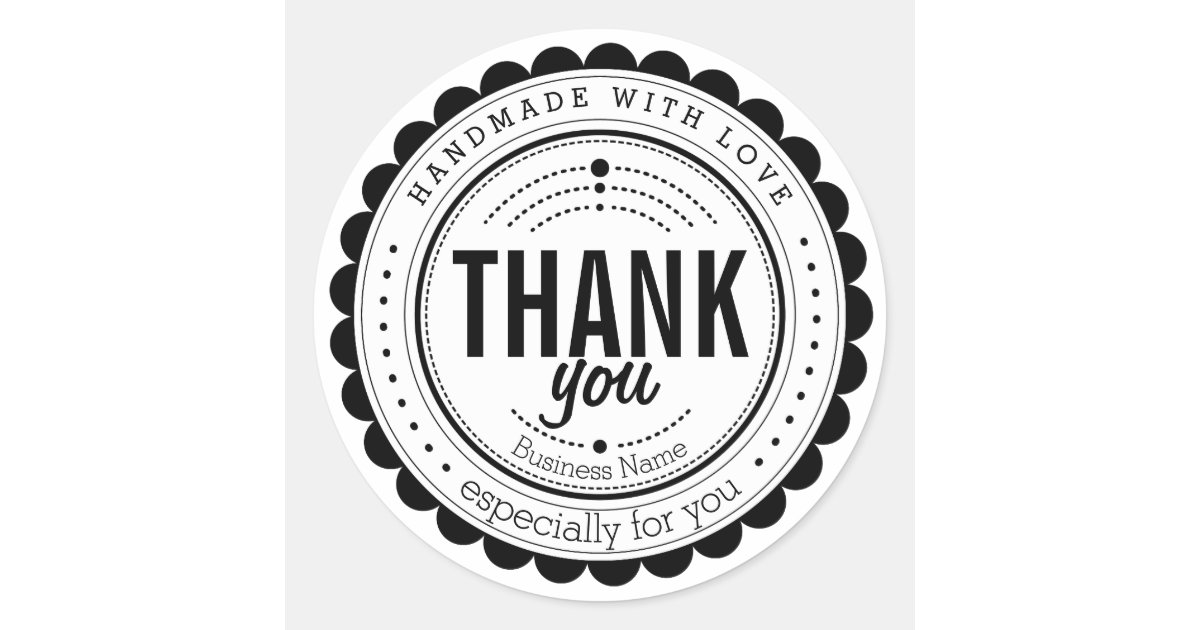Stylish Black White Handmade Thank You Sticker | Zazzle