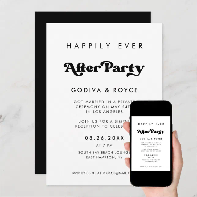 Stylish black & white Happily ever after party Invitation | Zazzle