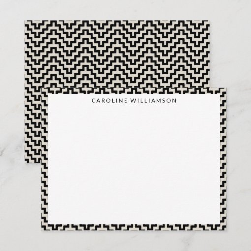 Stylish Black White Line Art Personalized Name Note Card | Zazzle