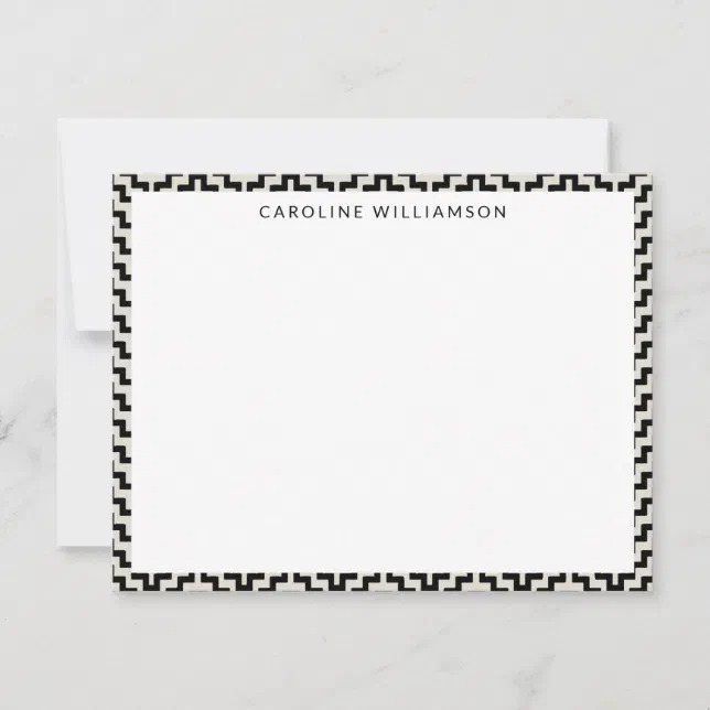 Stylish Black White Line Art Personalized Name Note Card | Zazzle