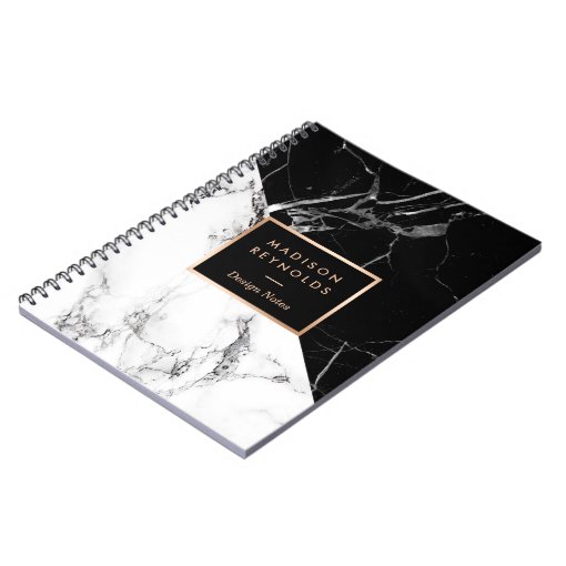 Stylish Black White Marble Texture Designer Notes Notebook | Zazzle
