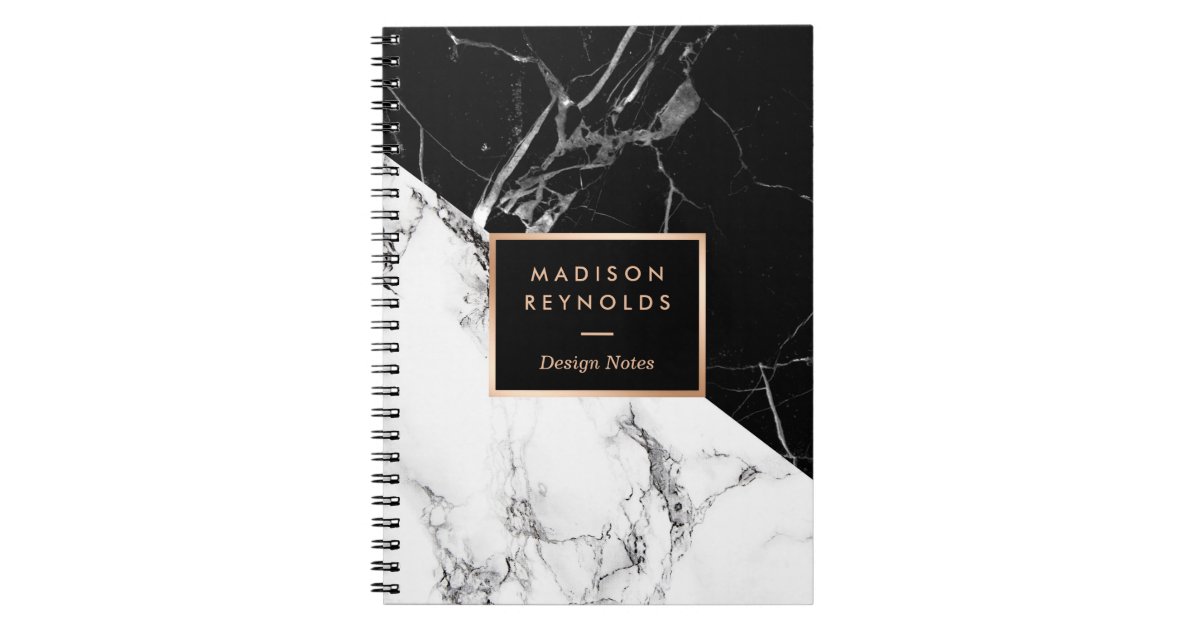 Stylish Black White Marble Texture Designer Notes Notebook | Zazzle