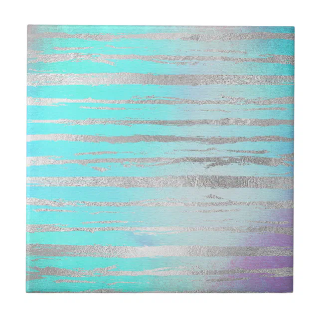 Stylish Blue and Silver Ceramic Tile | Zazzle
