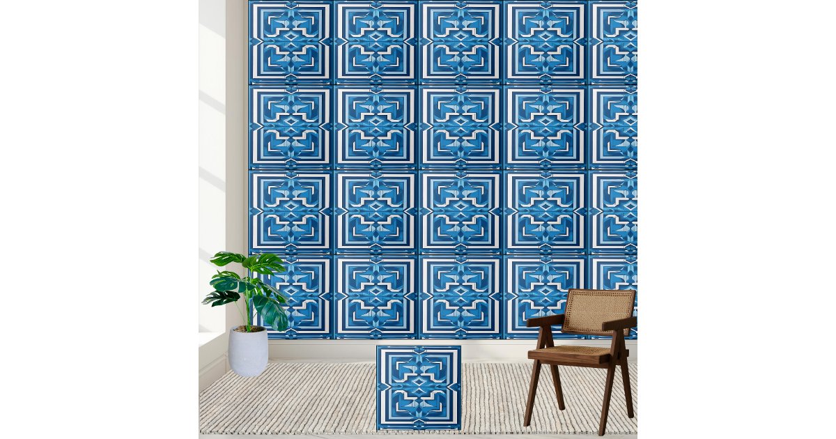 Stylish Blue and White Mosaic Greek Ceramic Tile | Zazzle