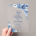 Stylish Blue Floral 75th Birthday Party Acrylic Invitations | Zazzle