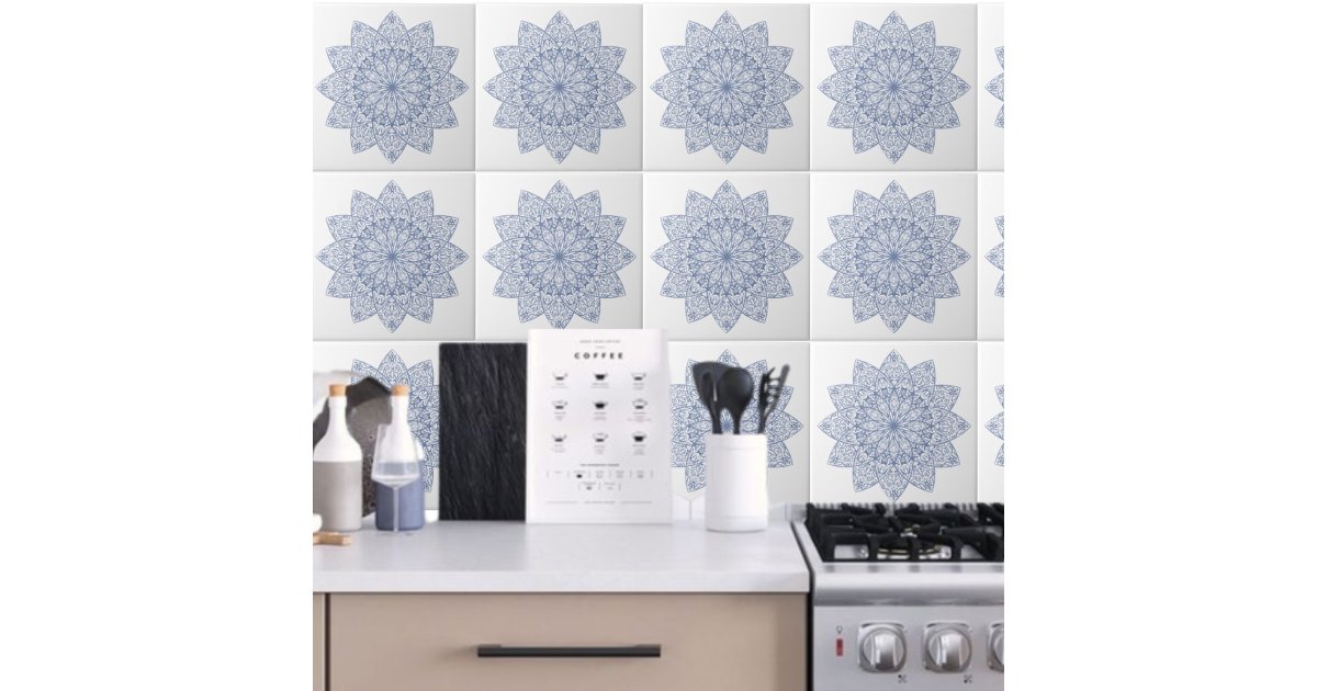 Stylish Blue Geometric pattern Ceramic Tile | Zazzle