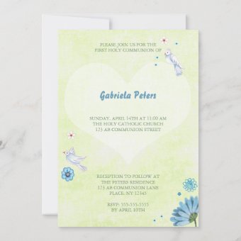 Stylish Blue & green First Holy Communion Floral Invitation | Zazzle