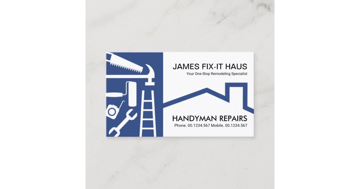 Stylish Blue Handyman Tools Layer Builder Business Card | Zazzle