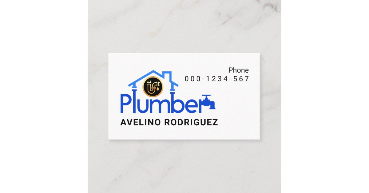 Stylish Blue Plumber Pipes Home Frame Business Card | Zazzle