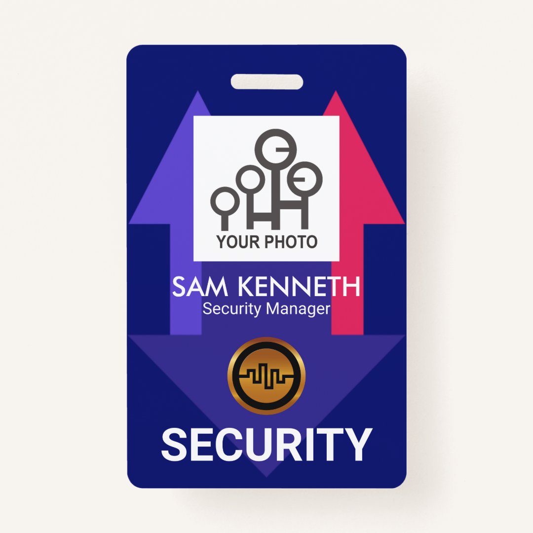 Stylish Blue Red Arrows Security Photo Template Badge | Zazzle