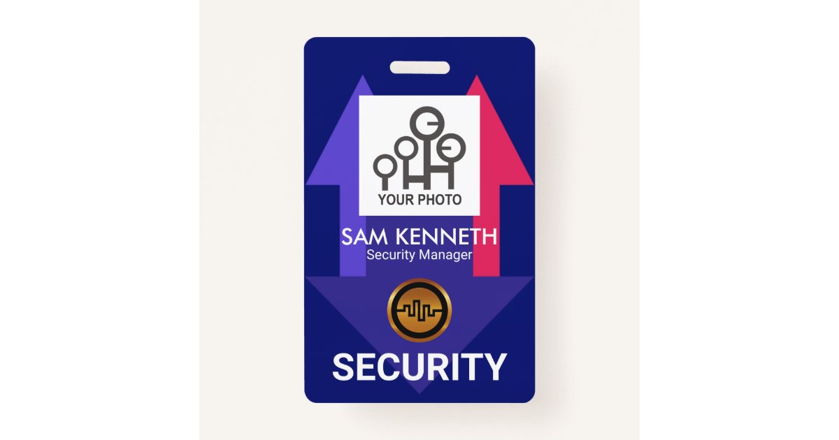 Stylish Blue Red Arrows Security Photo Template Badge | Zazzle
