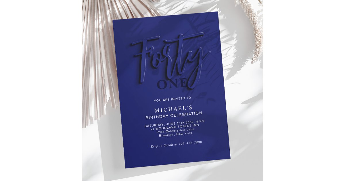 Stylish Blue Script Forty 40th Adult Birthday Invitation | Zazzle
