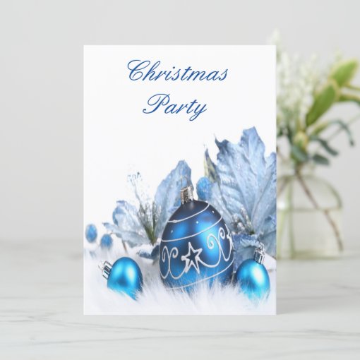Stylish Blue & Silver Holiday Christmas Party Invitation | Zazzle
