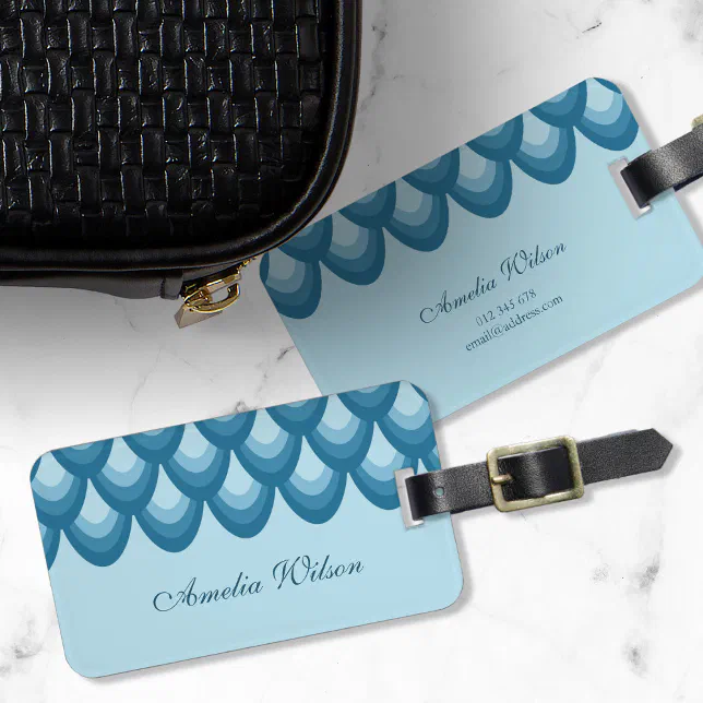 Stylish Blue Teardrop Geometric Travel Tag | Zazzle