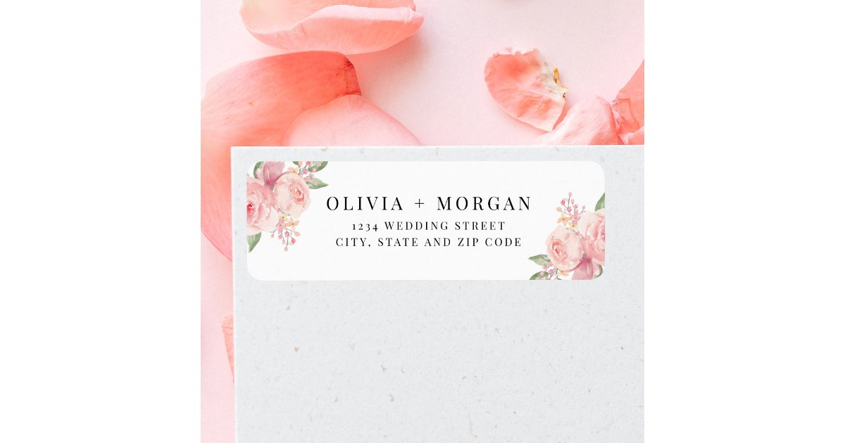 Stylish Blush Pink Floral Wedding Return Address Label | Zazzle