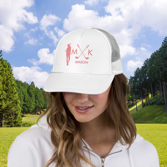 Stylish Blush Pink | Modern Lady Golf Player Trucker Hat | Zazzle