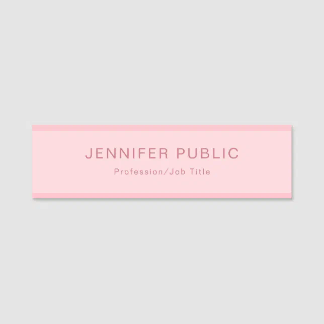 Stylish Blush Pink Simple Modern Trendy Template Name Tag | Zazzle