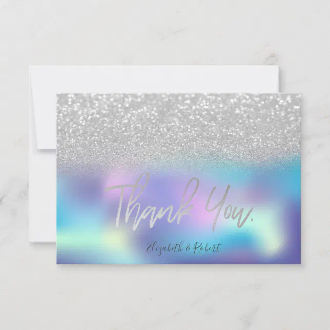 Stylish Bokeh Holographic Thank You Card | Zazzle