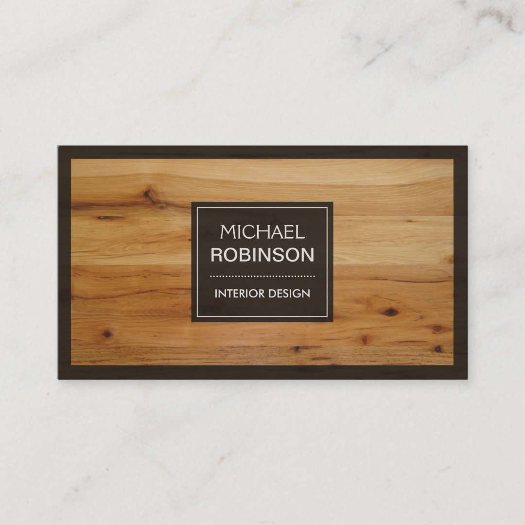 Stylish Border Wood Grain Texture Business Card | Zazzle