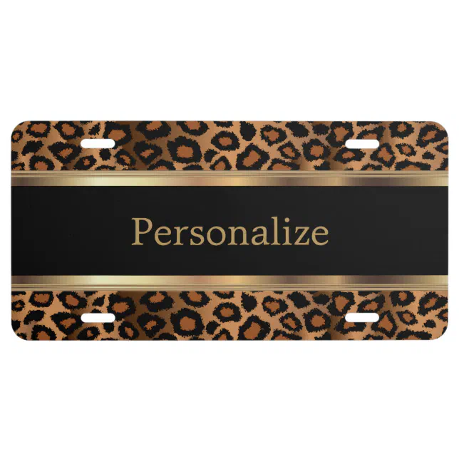 Stylish Brown Leopard Animal Print | Personalize License Plate | Zazzle