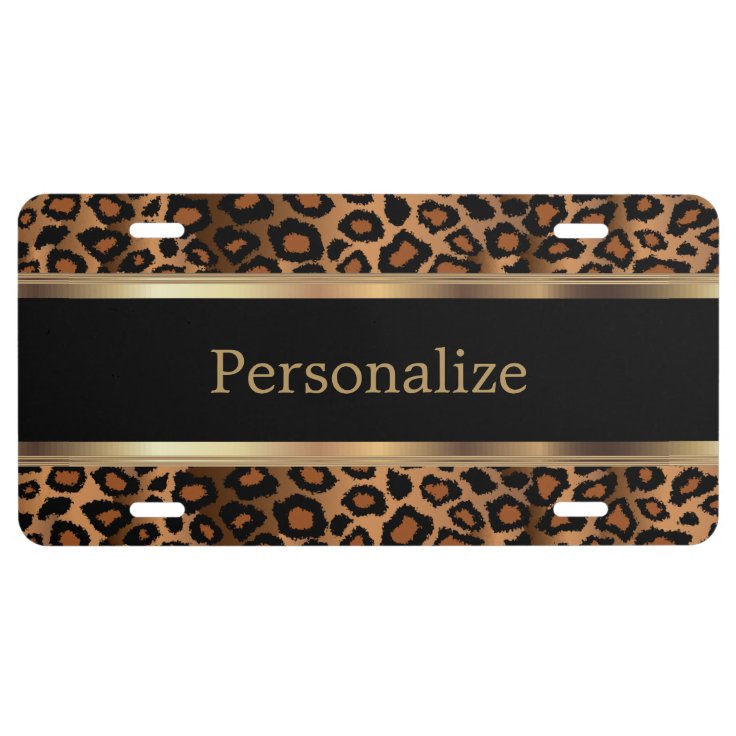 Stylish Brown Leopard Animal Print | Personalize License Plate | Zazzle