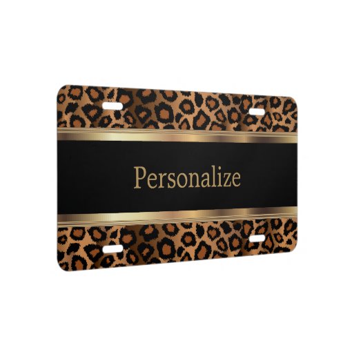 Stylish Brown Leopard Animal Print | Personalize License Plate | Zazzle