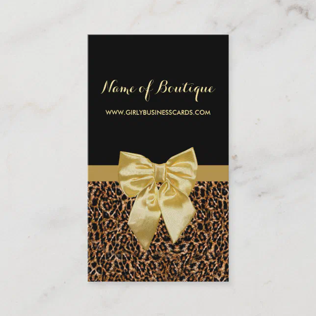 Stylish Brown Leopard Print Girly Yellow Ribbon Business Card | Zazzle