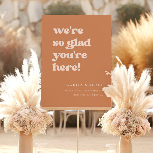 Stylish brown So glad you're here Wedding welcome Foam Board | Zazzle