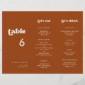 Stylish Burnt Orange Menu & Table number trifold | Zazzle