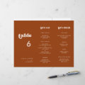 Stylish Burnt Orange Menu & Table number trifold | Zazzle