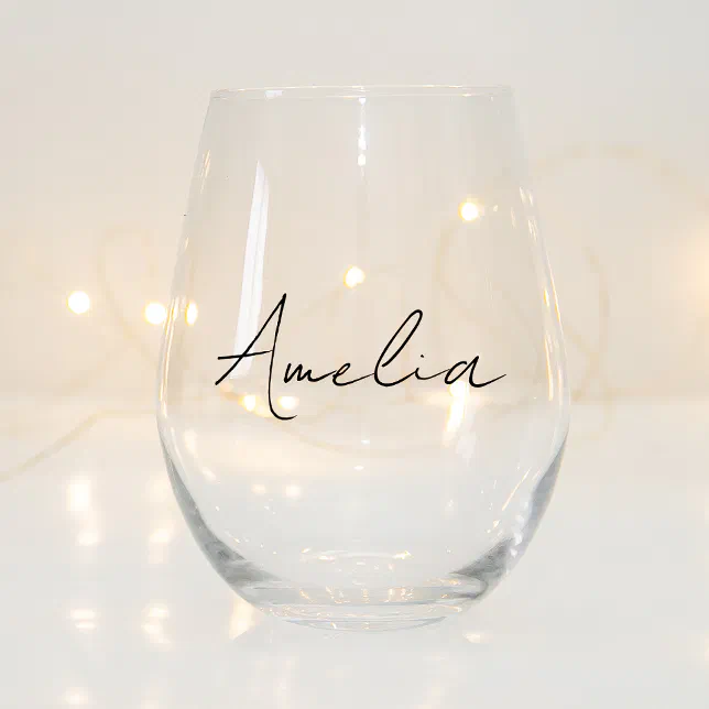 Stylish Calligraphy Script Monogram Stemless Wine Glass | Zazzle
