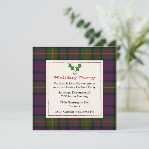 Stylish Carnegie Tartan Plaid Custom Holiday Party Invitation | Zazzle