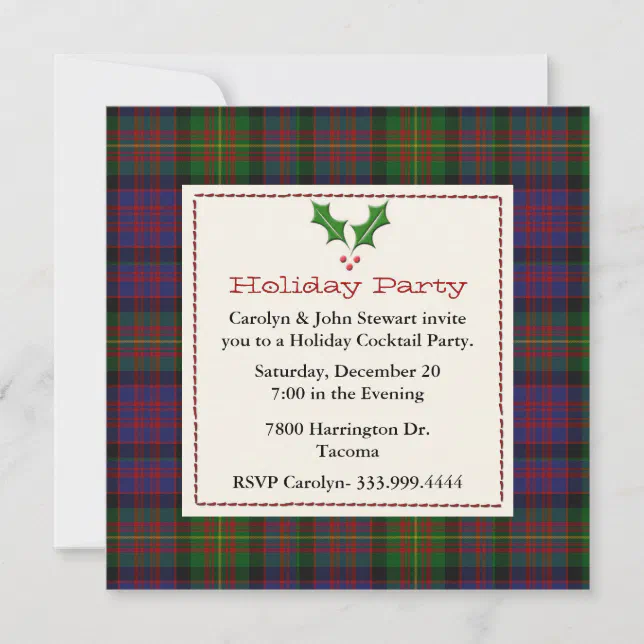Stylish Carnegie Tartan Plaid Custom Holiday Party Invitation | Zazzle