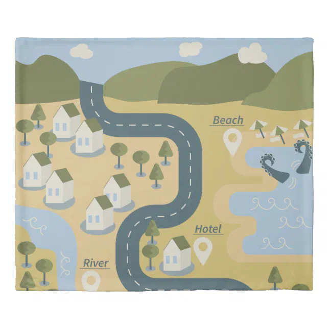 Stylish cartoon landscape vacation travel map duvet cover | Zazzle