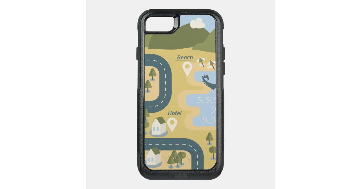 Stylish cartoon landscape vacation travel map otterbox iPhone case | Zazzle
