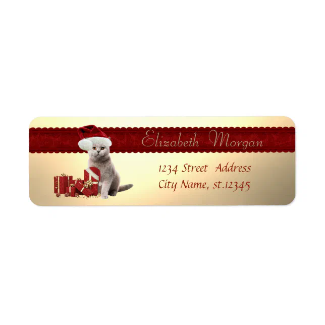 Stylish Cat With Santa Hat,Christmas Presents Label | Zazzle