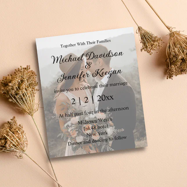 stylish chic couple faded photo wedding invitation flyer | Zazzle