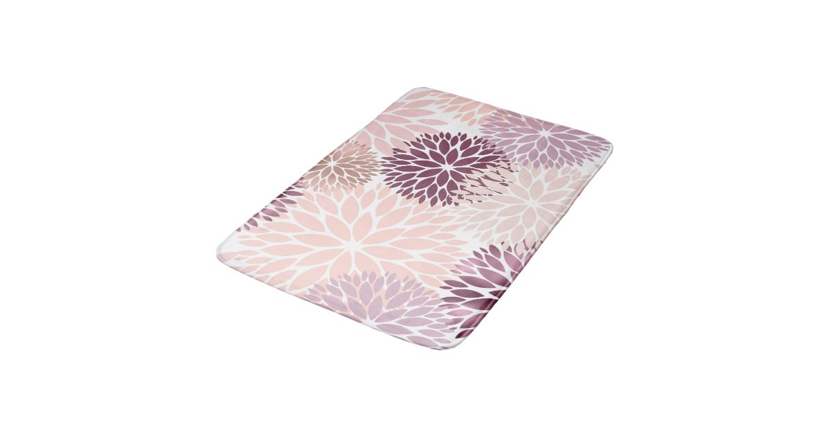 Stylish Chic Pink Floral Bridal Shower Bath Mat | Zazzle