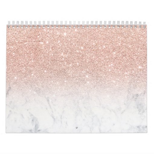 Stylish chic rose gold glitter ombre white marble calendar | Zazzle