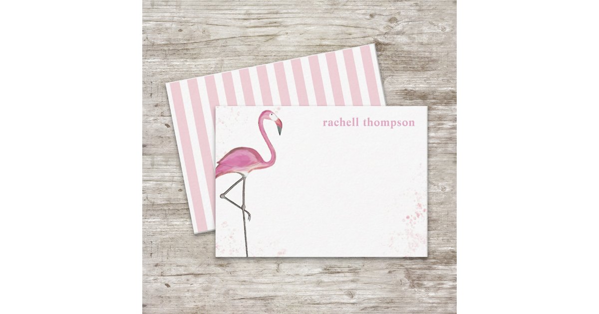 Stylish Chic Watercolor Pink Flamingo Personalized Note Card | Zazzle