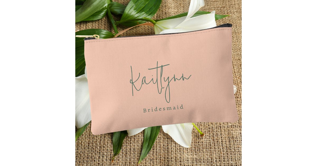 Stylish Classic Custom Name Script Bridesmaid Accessory Pouch | Zazzle